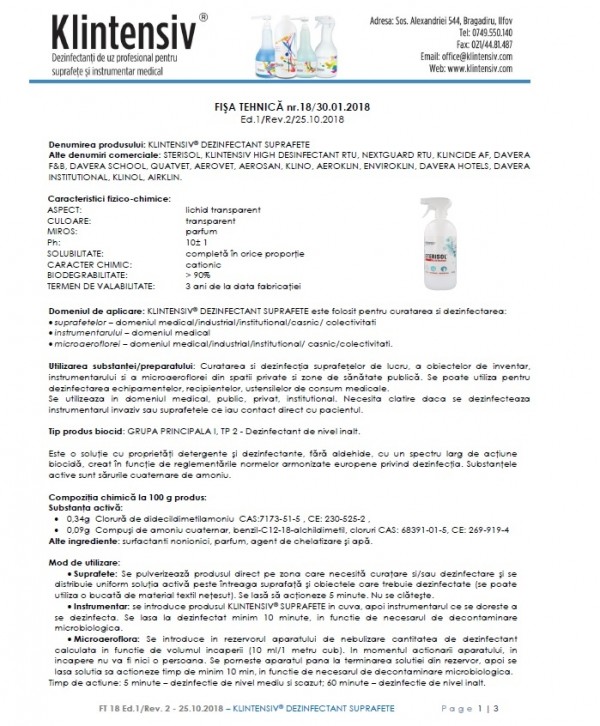 Klintensiv Dezinfectan suprafete, avizat Ministerul Sanatatii 5 L